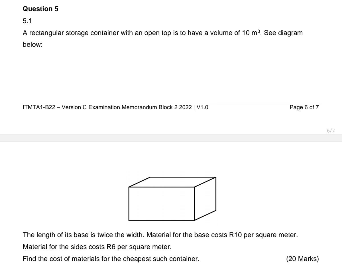 Solved A rectangular storage container with an open top is | Chegg.com