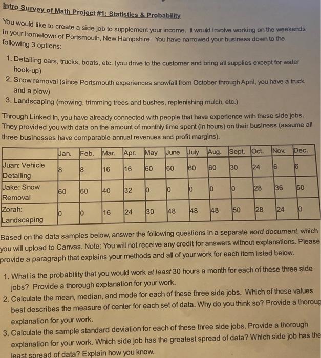 Solved Intro Survey of Math Project \#1: Statistics \& | Chegg.com