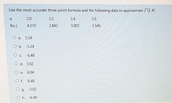 Solved Use the most accurate three-point formula and the | Chegg.com