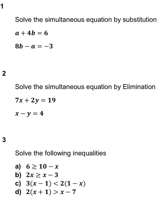 Solved 1 Solve the simultaneous equation by substitution a + | Chegg.com