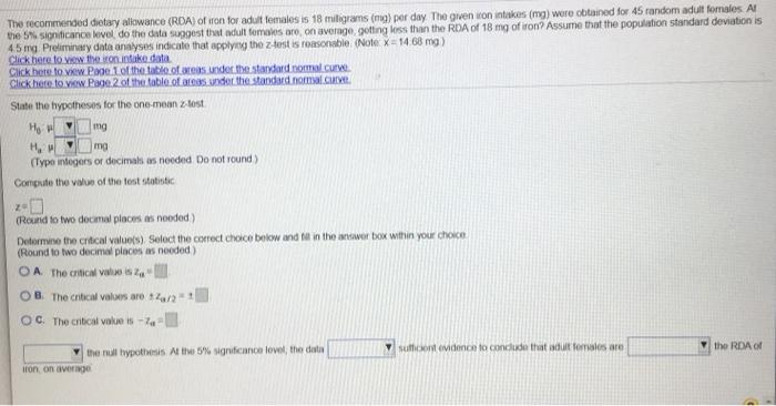 Solved The recommended dietary allowance (RDA) of iron for | Chegg.com