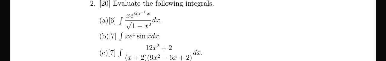 Solved [20] ﻿Evaluate the following | Chegg.com