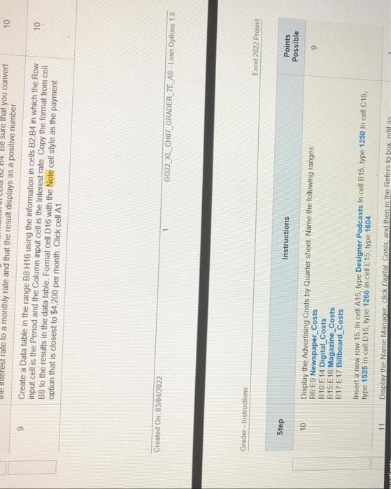 10 9 Create a Data table in the range B: H16 using | Chegg.com