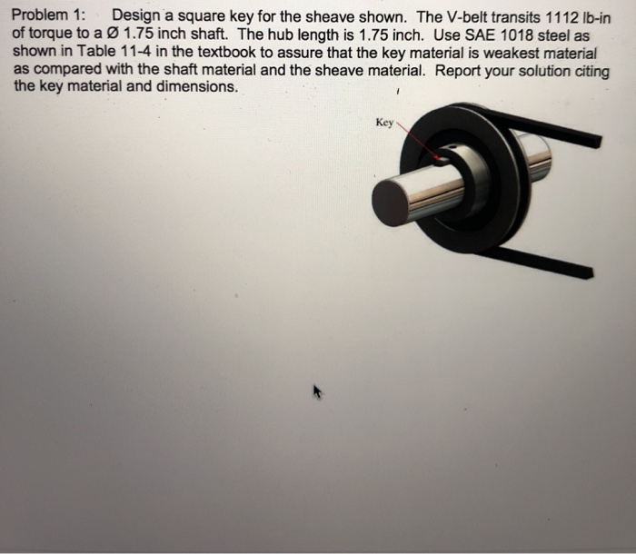 Solved Problem 1: Design a square key for the sheave shown. | Chegg.com