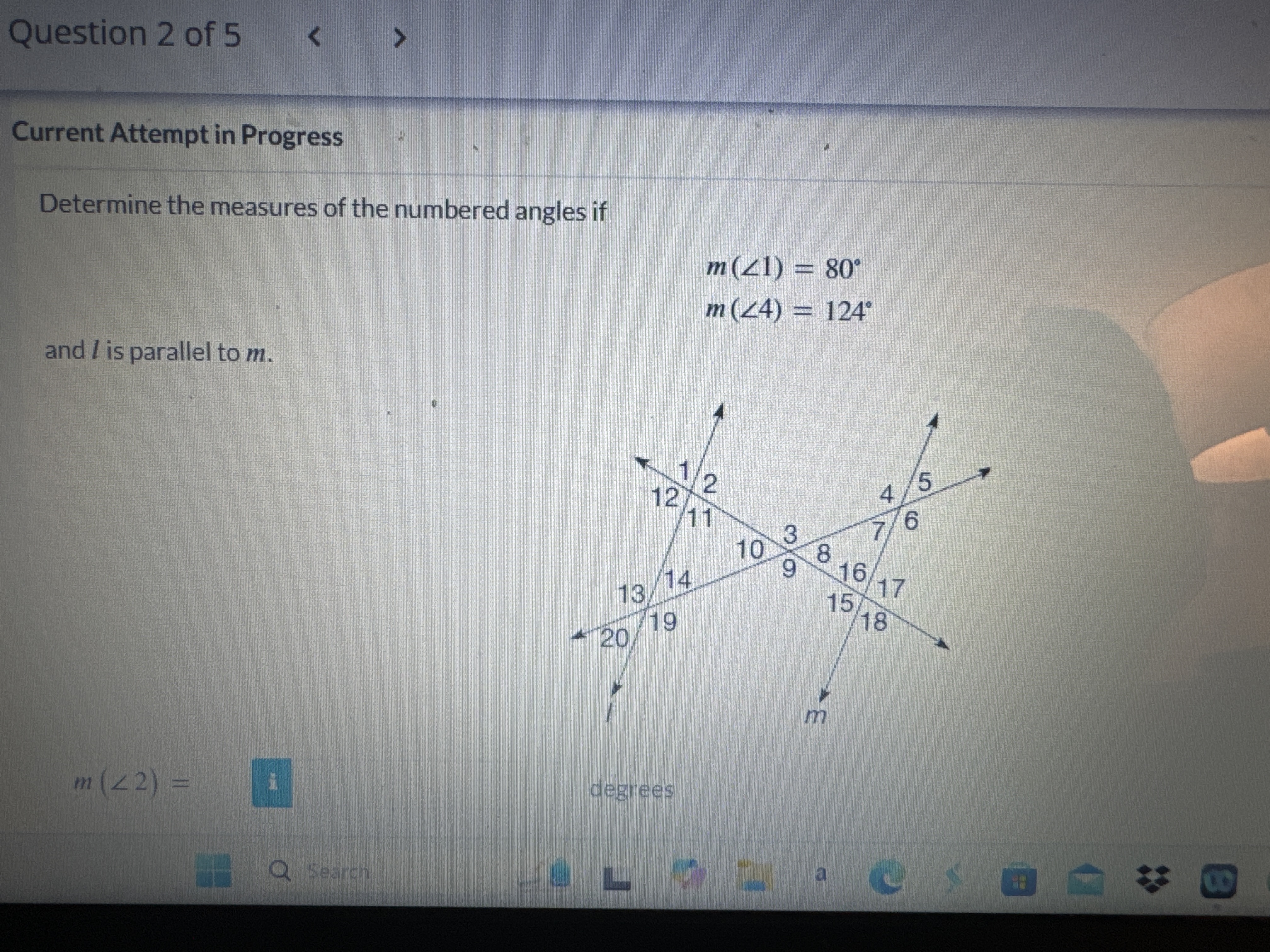 Solved determine the measures of ﻿the numbered angles if | Chegg.com