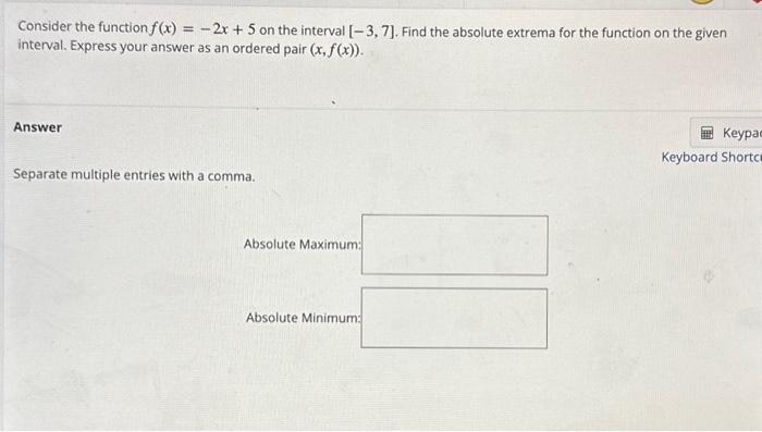 Solved Consider the function f(x)=−2x+5 on the interval | Chegg.com