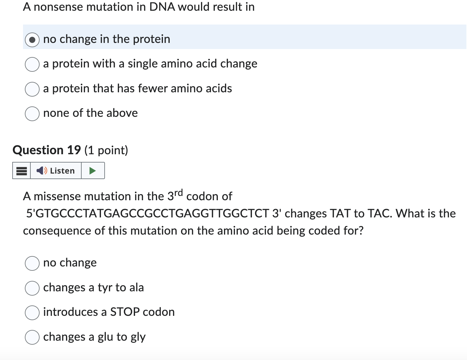 Solved A nonsense mutation in DNA would result inQuestion 18 | Chegg.com