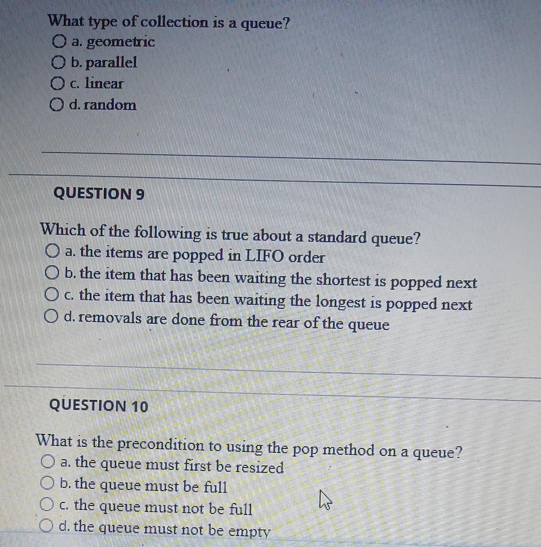 Solved QUESTION 11 In a linked implementation of a queue, | Chegg.com