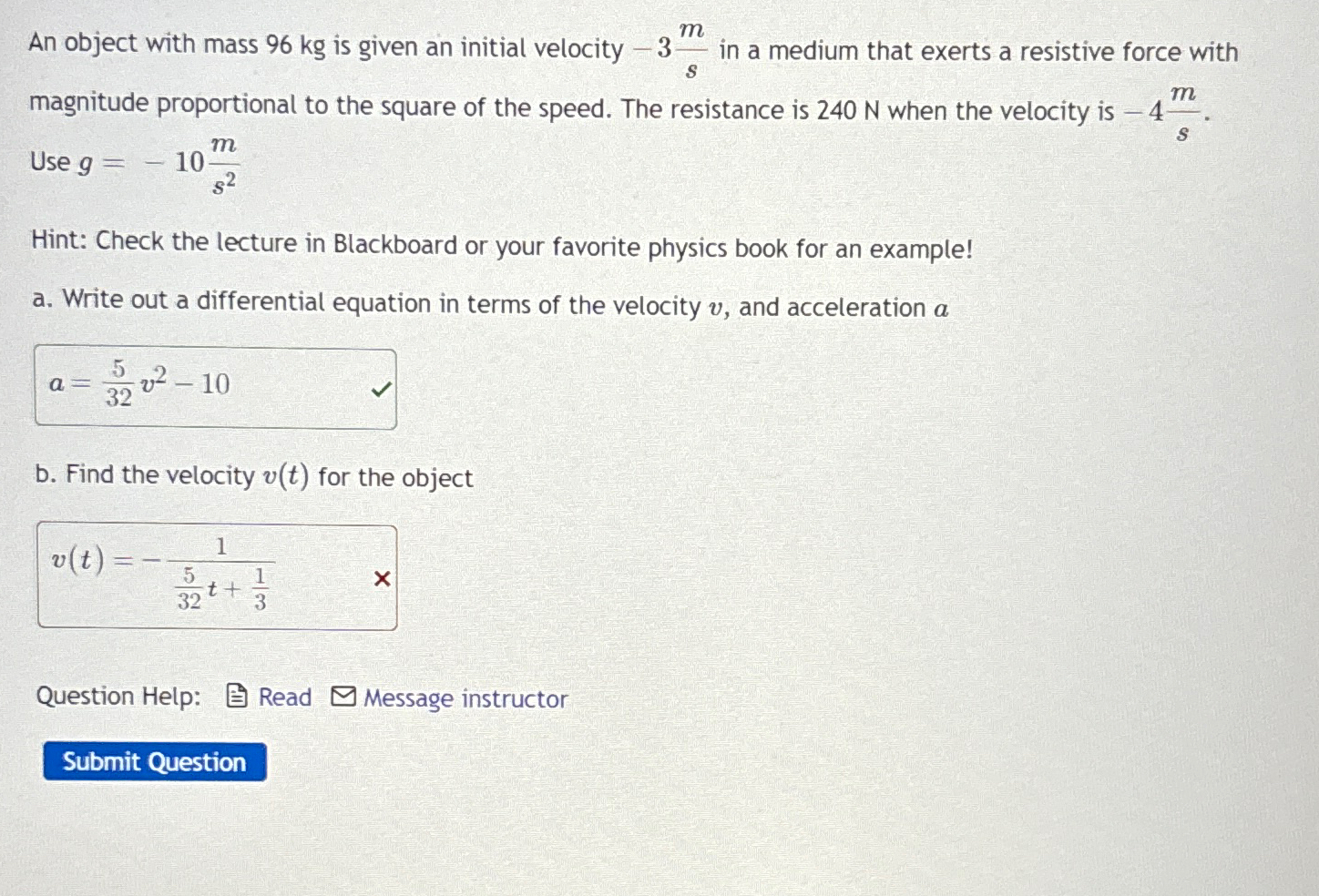 Solved An object with mass 96kg ﻿is given an initial | Chegg.com