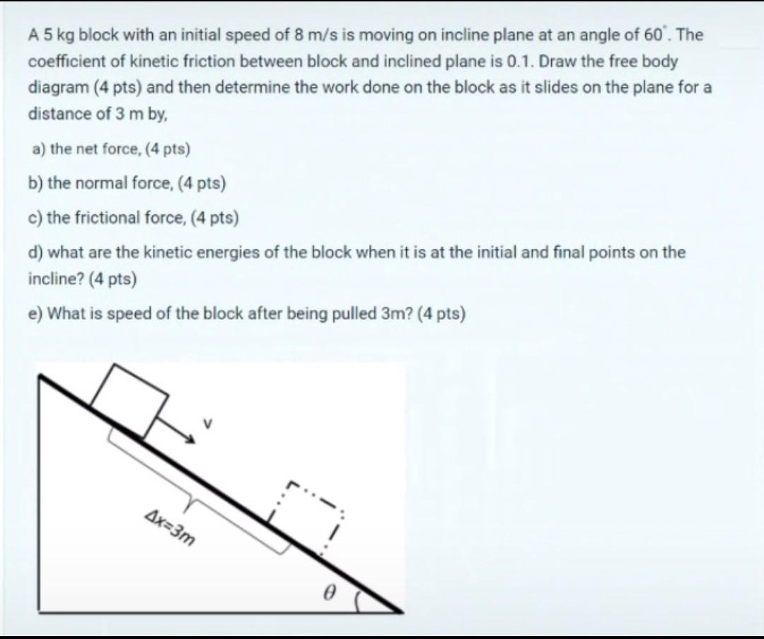 Solved A 5 kg block with an initial speed of 8 m/s is moving | Chegg.com