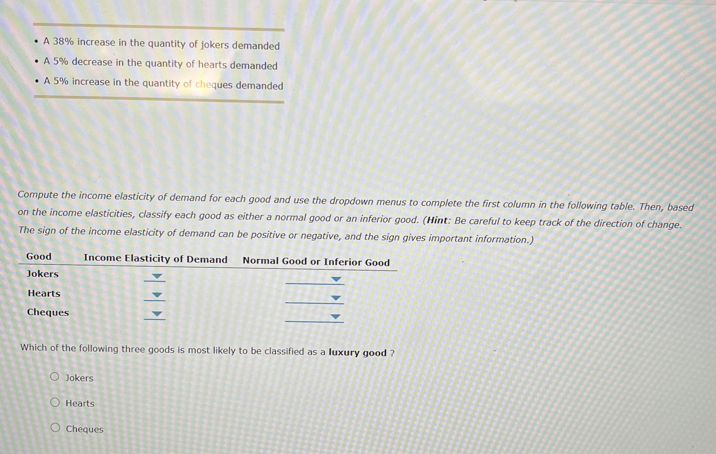 Solved A 38% ﻿increase in the quantity of jokers demandedA | Chegg.com