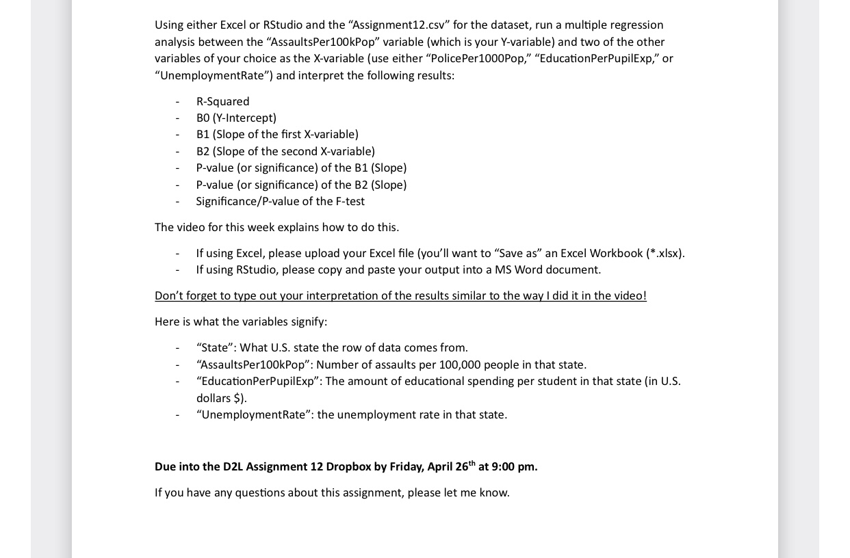 Solved Using either Excel or RStudio and the | Chegg.com