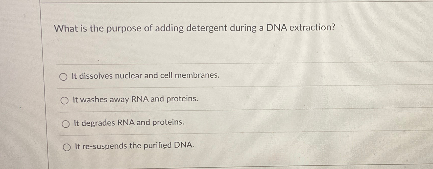 Solved What is the purpose of adding detergent during a DNA | Chegg.com