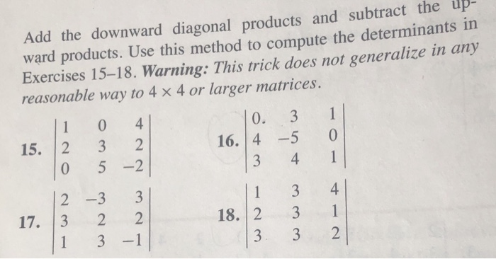 Solved Add the downward diagonal products and subtract the | Chegg.com