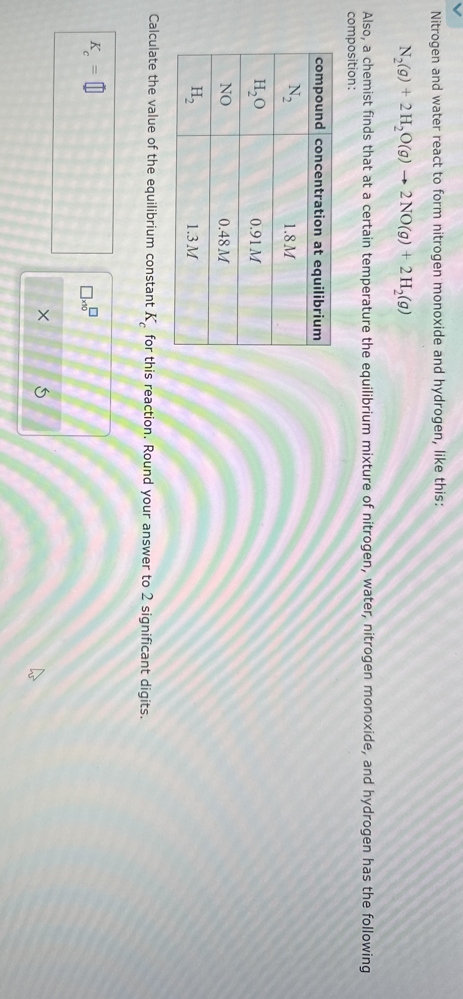 Solved Nitrogen and water react to form nitrogen monoxide | Chegg.com