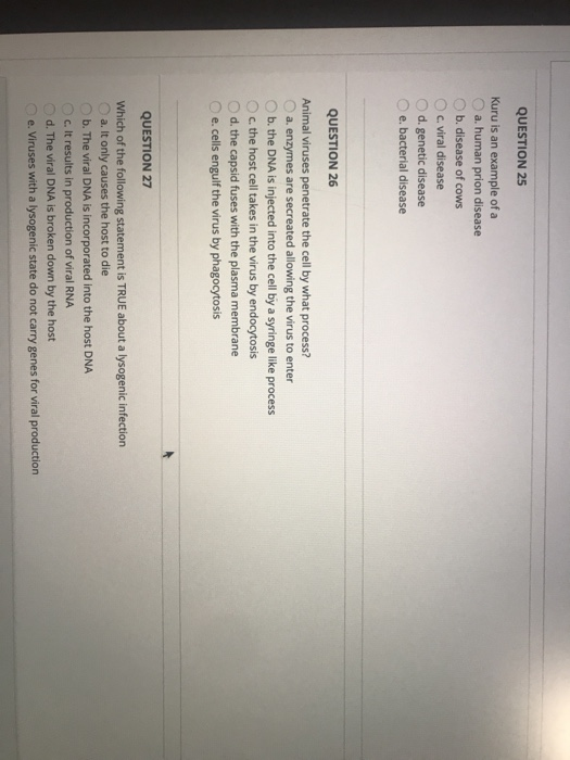 Solved QUESTION 25 Kuru is an example of a a. human prion | Chegg.com