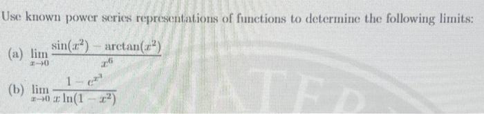 Solved Use known power series representations of functions | Chegg.com