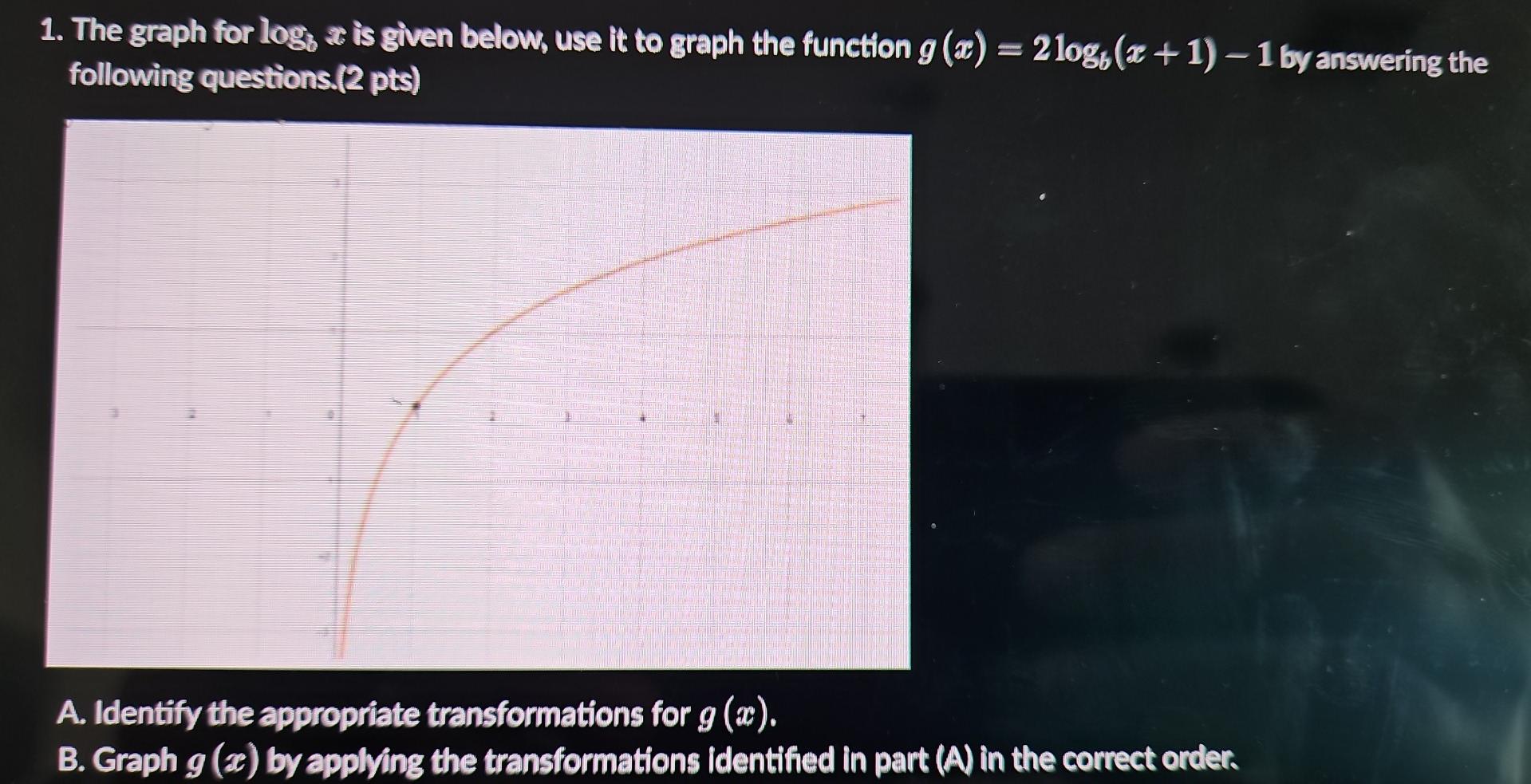 Solved 1. The graph for log3x is given below, use it to | Chegg.com