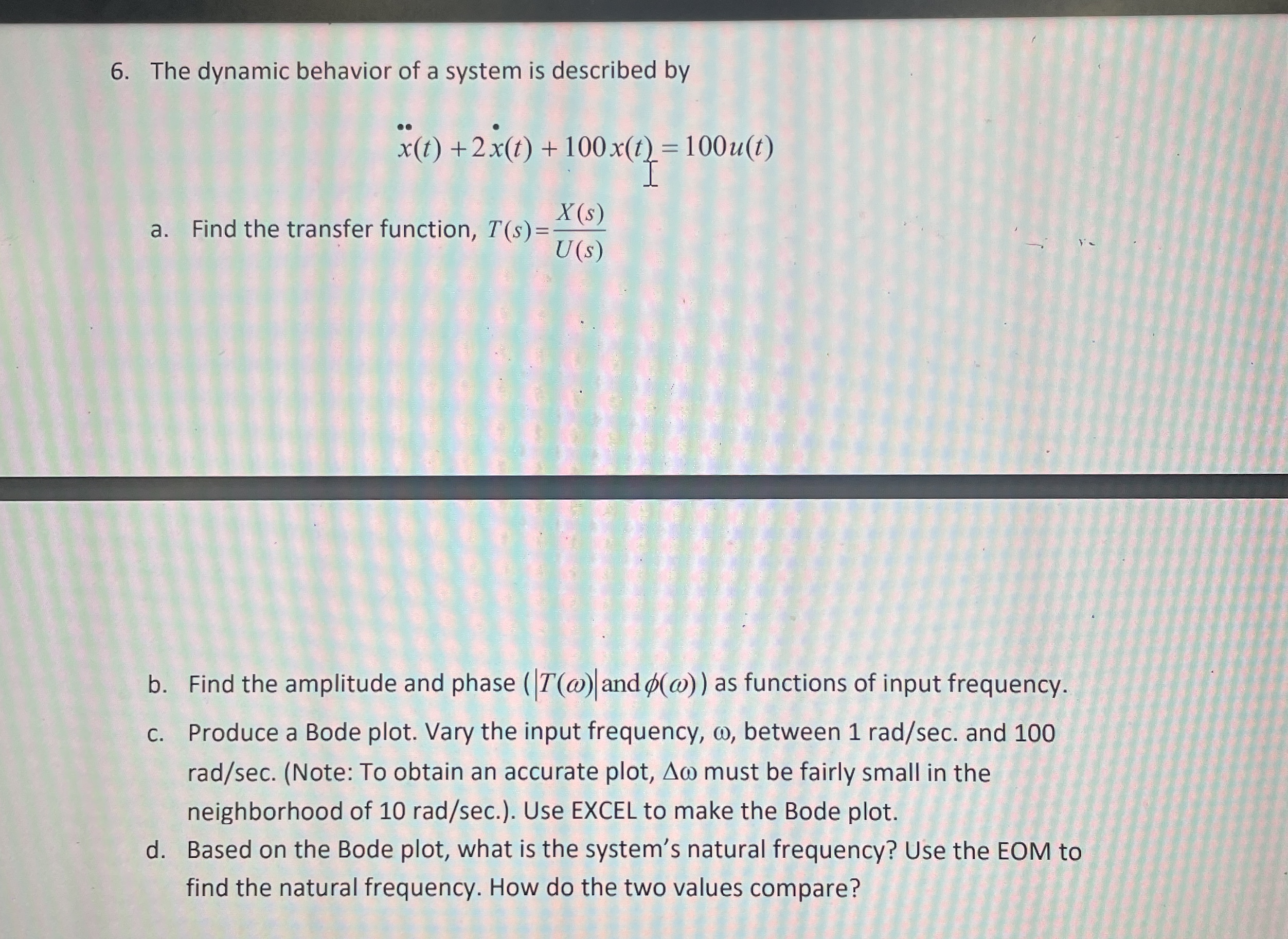 Solved The dynamic behavior of a system is described | Chegg.com