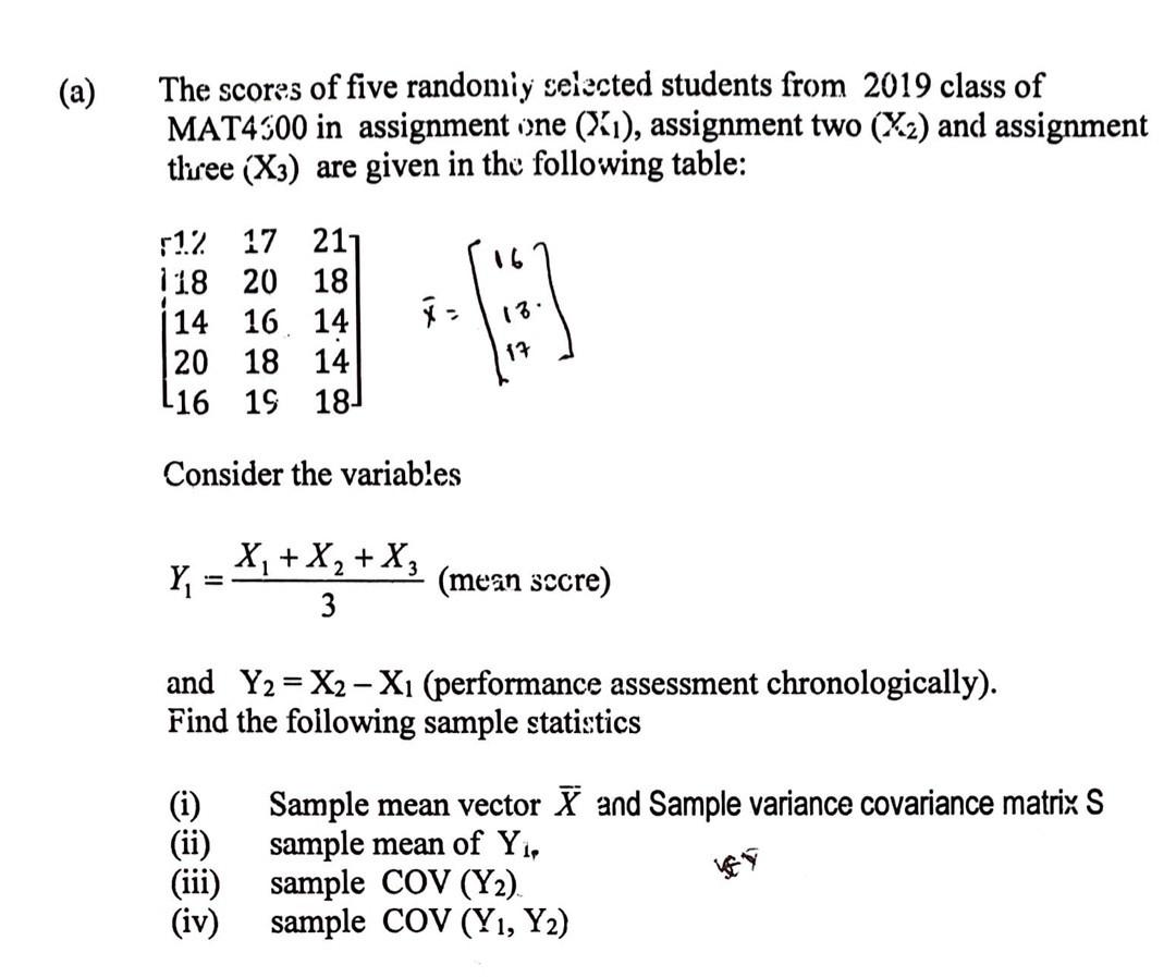 Solved The scores of five randomiy selected students from | Chegg.com
