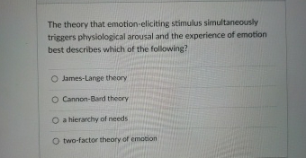 Solved The theory that emotion-eliciting stimulus | Chegg.com