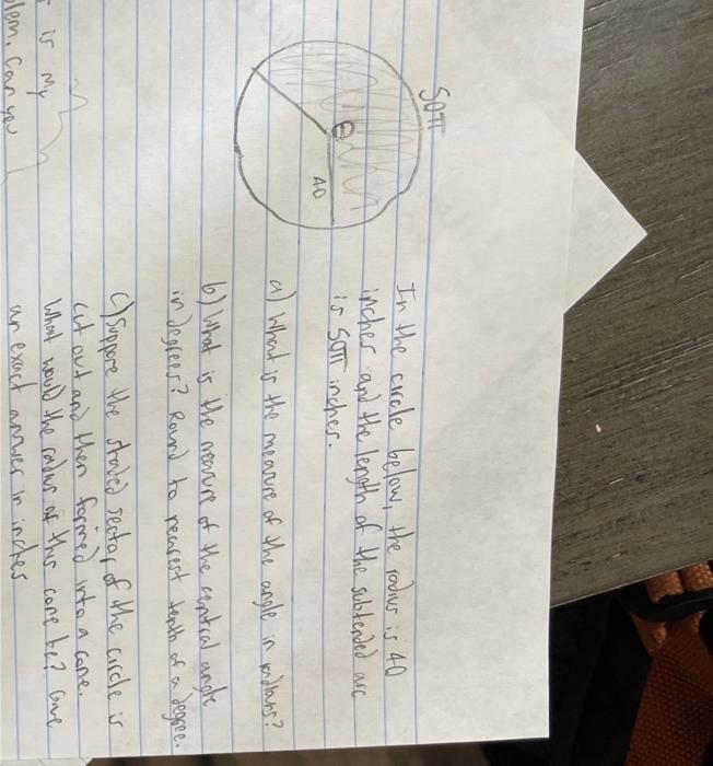 Solved In the crrcle below, the radius is 40 inches and the | Chegg.com