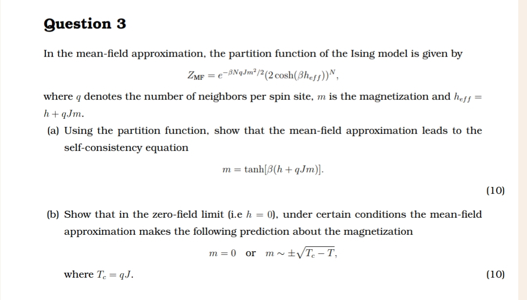 Solved Question 3In the mean-field approximation, the | Chegg.com