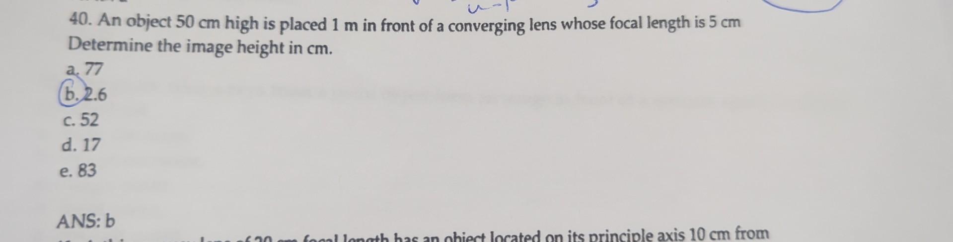 Solved 40. An object 50 cm high is placed 1 m in front of a | Chegg.com