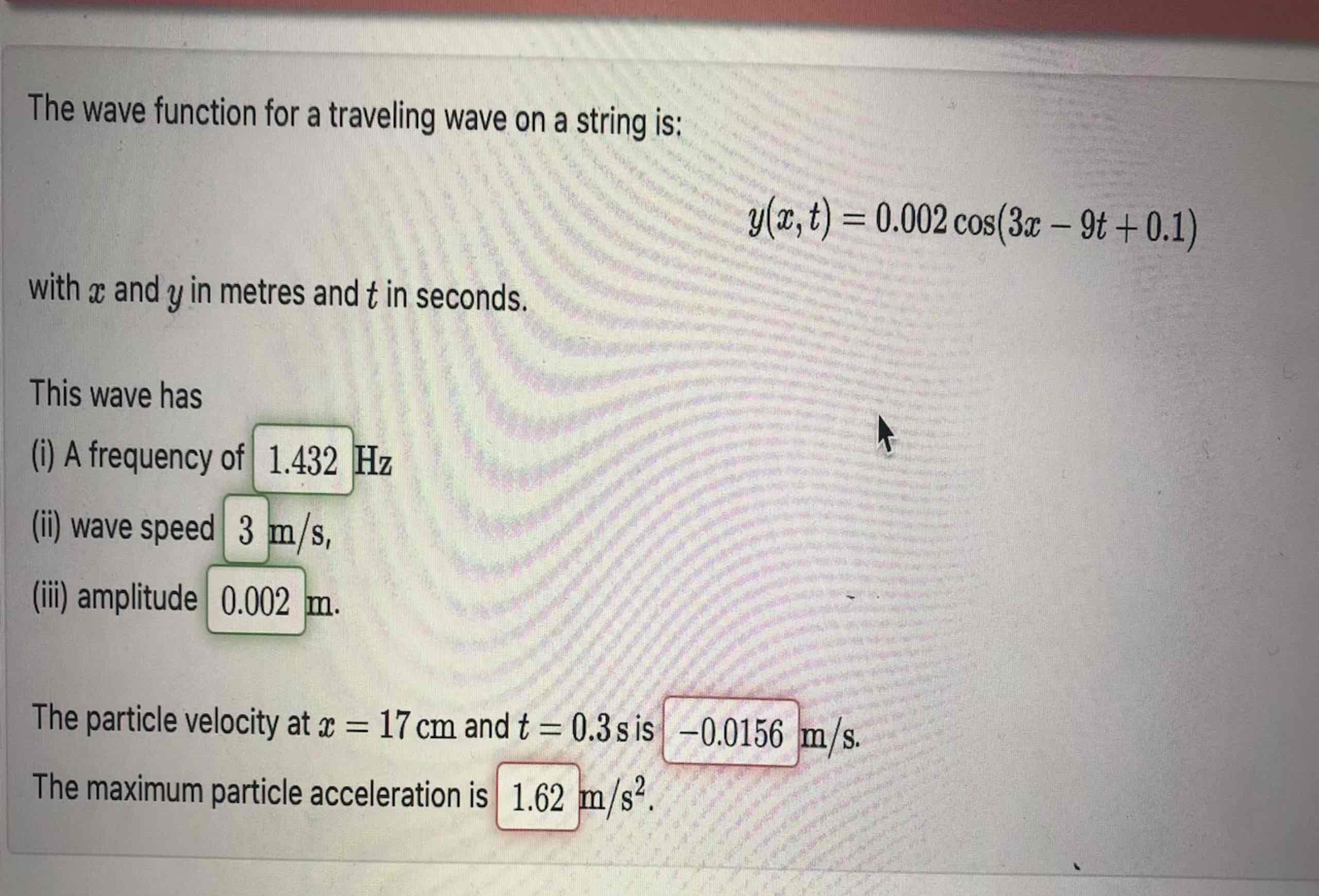 Solved The wave function for a traveling wave on a string | Chegg.com