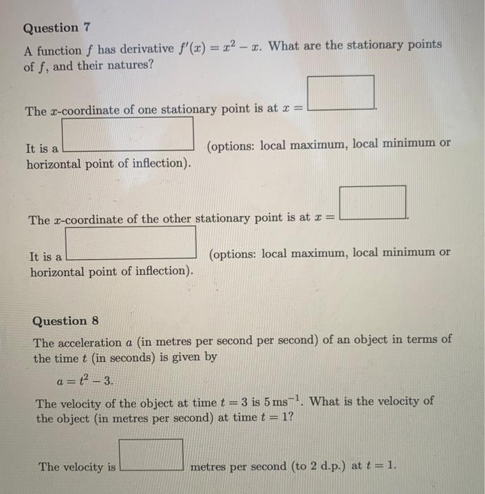 Solved Question 7 A function f has derivative f'(x) = 22 - | Chegg.com