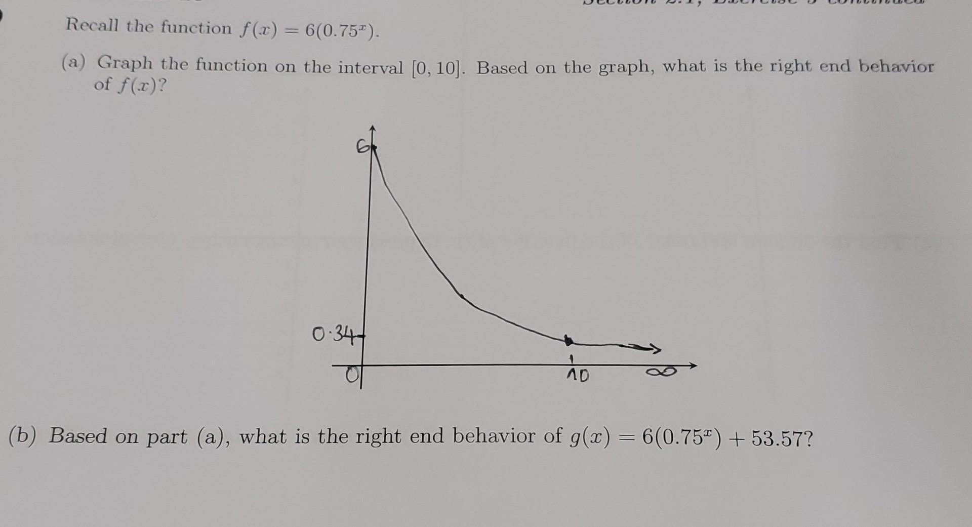 Solved Recall the function f(x)=6(0.75x). (a) Graph the | Chegg.com