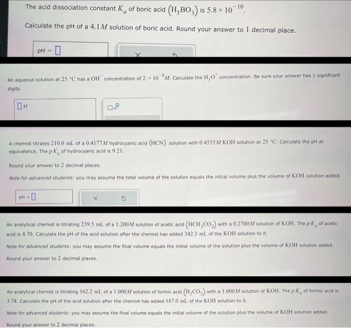 Solved The acid dissociation constant Ka of boric acid | Chegg.com
