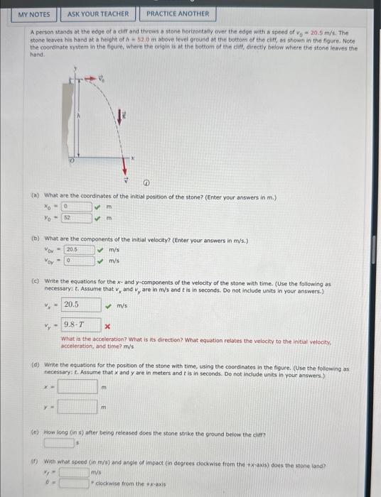 Solved A person stands at the edge of a diff and theows a | Chegg.com