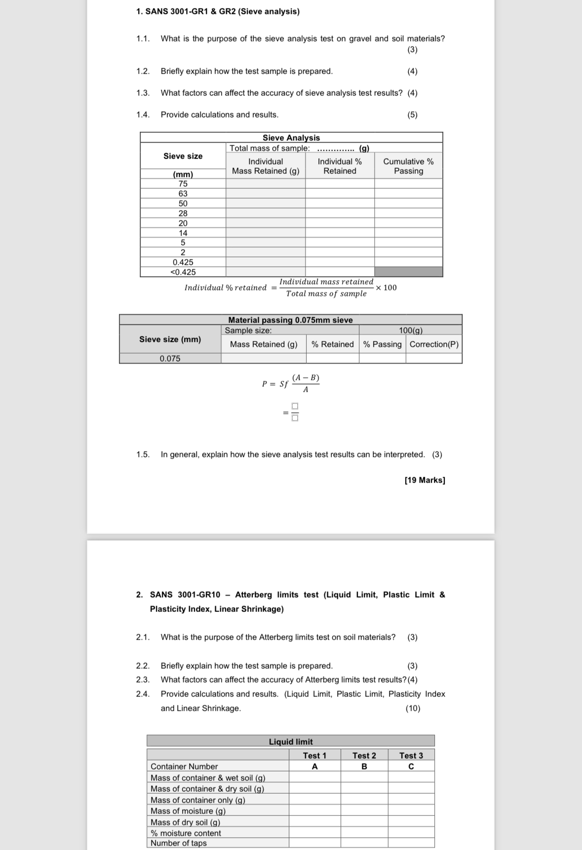 Solved SANS 3001-GR1 ﻿& GR2 (Sieve analysis)1.1. ﻿What is | Chegg.com