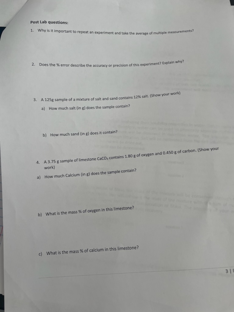 Solved Post Lab questions:Why is it important to repeat an | Chegg.com