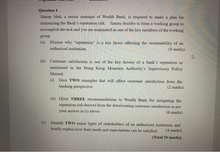 Solved Question 4 Jimmy Mok, a senior manager of Wealth | Chegg.com