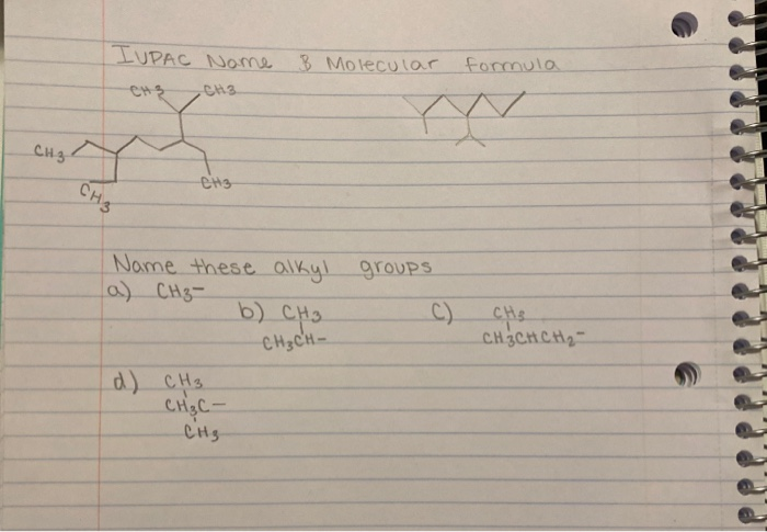 Solved IUPAC Nome formula B Molecular CH3 CH3 CH3 CH3 CHS | Chegg.com