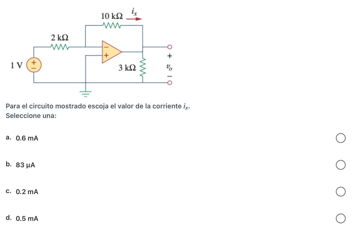 Solved Para el circuito mostrado escoja el valor de la | Chegg.com