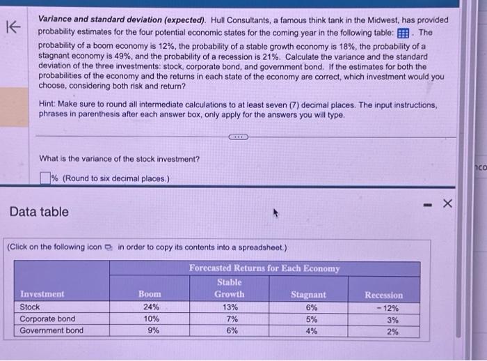 Solved Variance and standard deviation (expected). Hull | Chegg.com