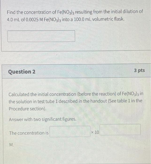 Solved Find the concentration of Fe(NO3)3 resulting from the | Chegg.com