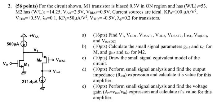 Solved 2. (56 points) For the circuit shown, M1 transistor | Chegg.com