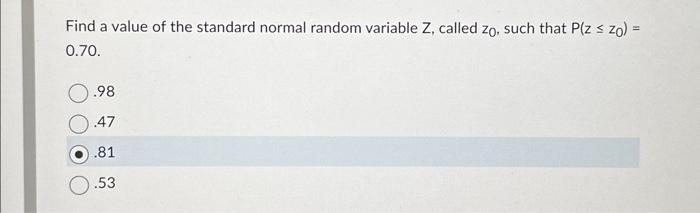 Solved Find a value of the standard normal random variable | Chegg.com