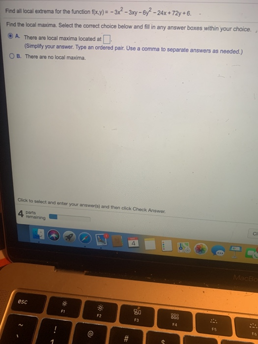 Solved Find all local extrema for the function f(x,y) = - | Chegg.com