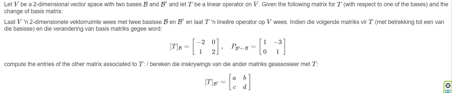 Solved Let V ﻿be a 2-dimensional vector space with two bases | Chegg.com