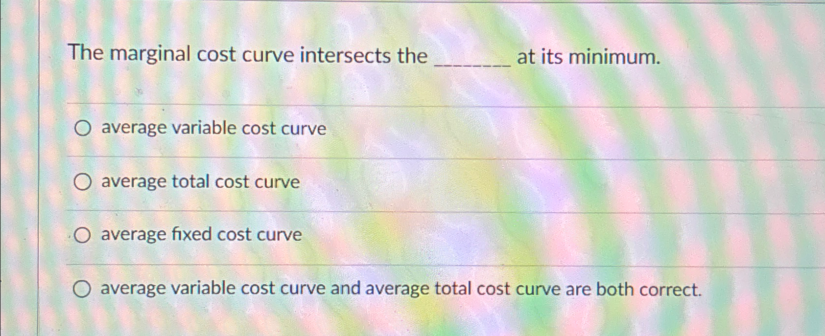 Solved The marginal cost curve intersects the at its | Chegg.com