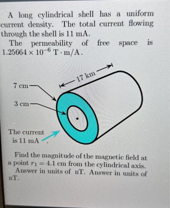 Solved A long cylindrical shell has a uniform current | Chegg.com