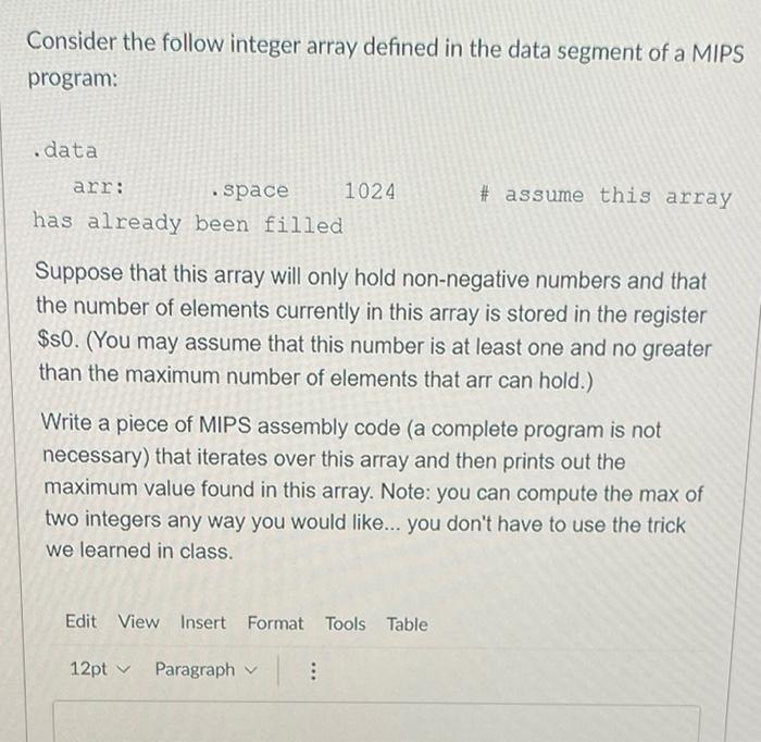 Solved Consider The Follow Integer Array Defined In The Data 