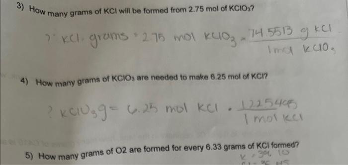 Solved 3) How many grams of KCl will be formed from 2.75 mol | Chegg.com