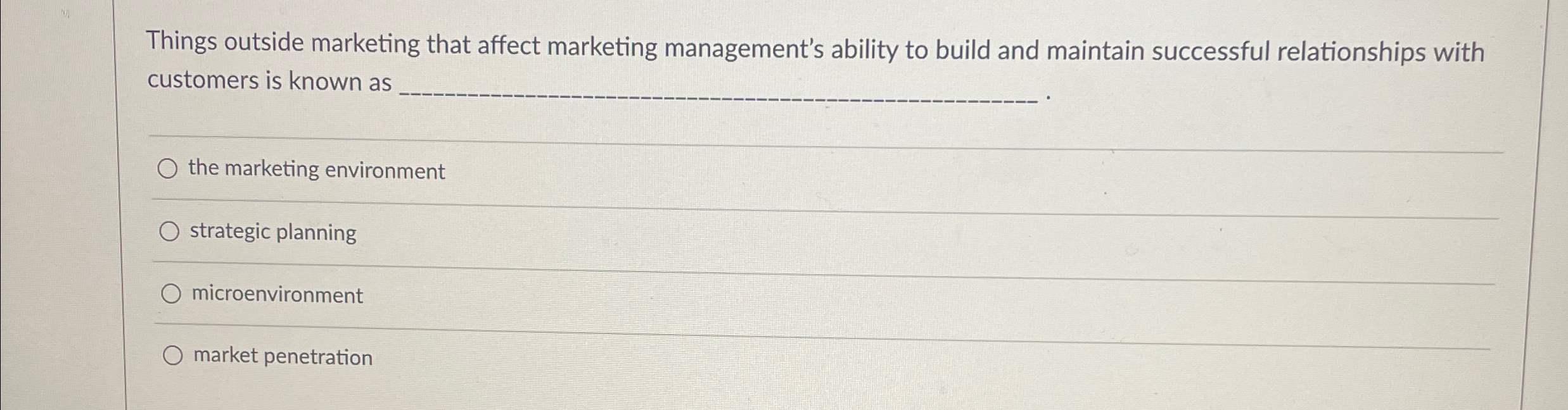 Solved Things outside marketing that affect marketing | Chegg.com