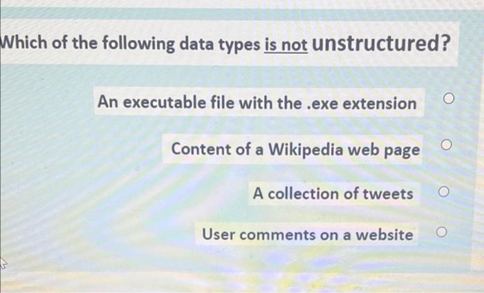 Solved Which of the following data types is not | Chegg.com